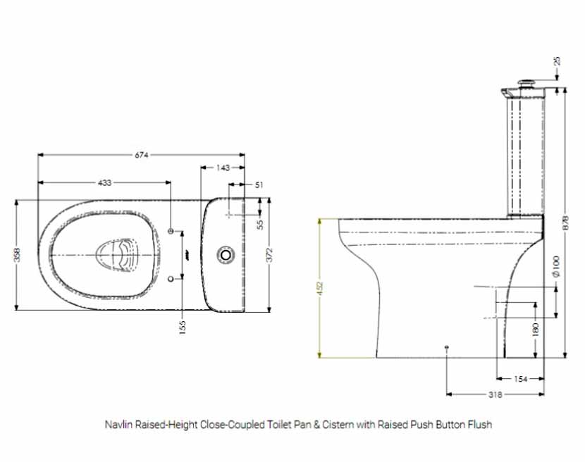 Navlin Raised-Height Close-Coupled Toilet